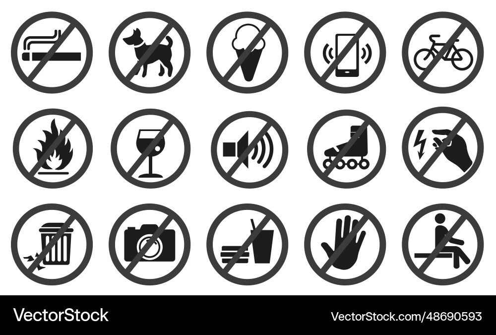 Prohibition signs dark Royalty Free Vector Image