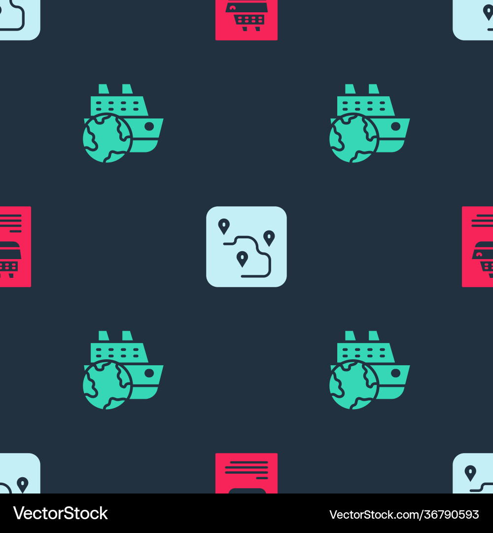 Set cruise ship route location and on seamless Vector Image
