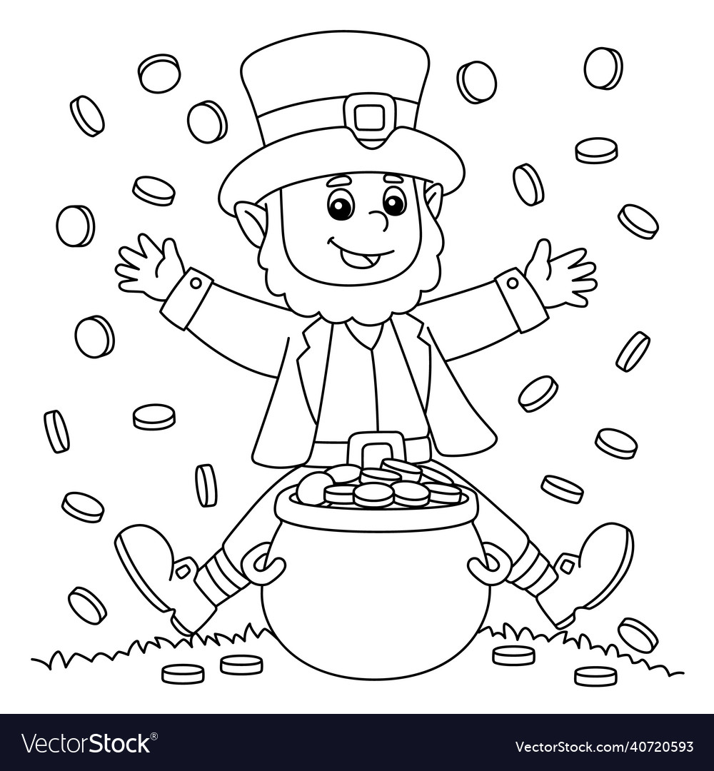St patricks day leprechaun coloring page for kids Vector Image