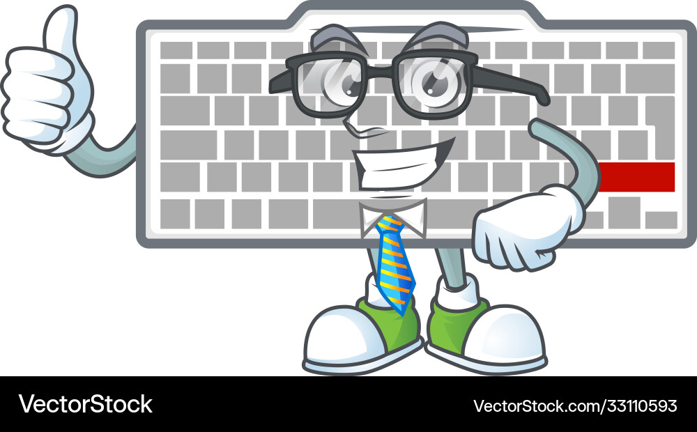 White keyboard cartoon successful wearing glasses Vector Image