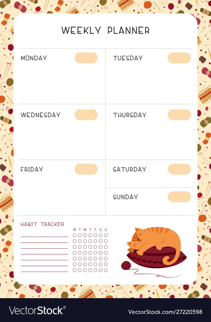 Blank weekly planner for children template empty Vector Image