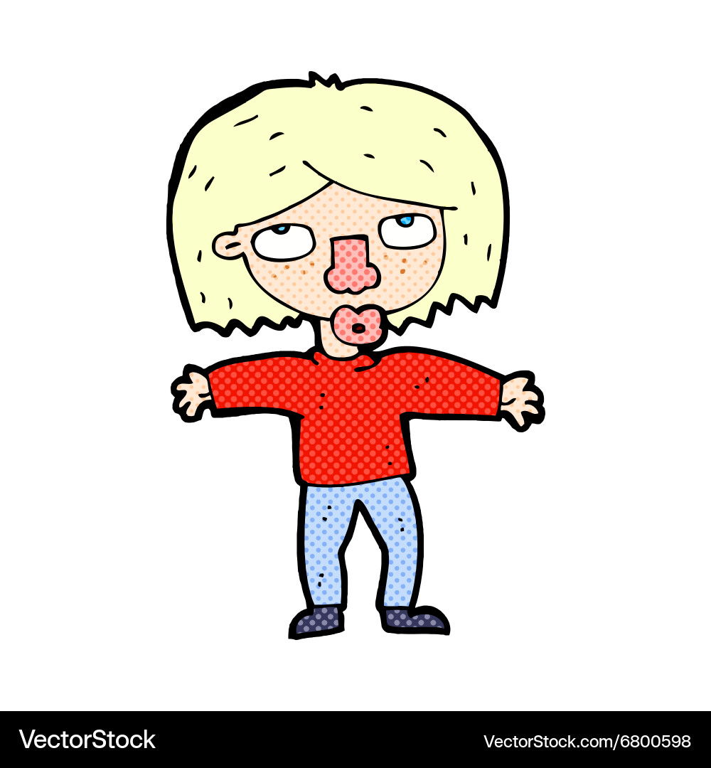 Comic cartoon girl looking upwards Royalty Free Vector Image