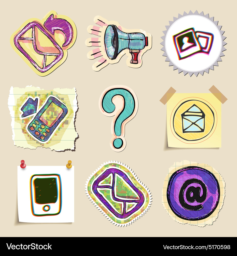 Communication icons set hand drawn and isolated Vector Image