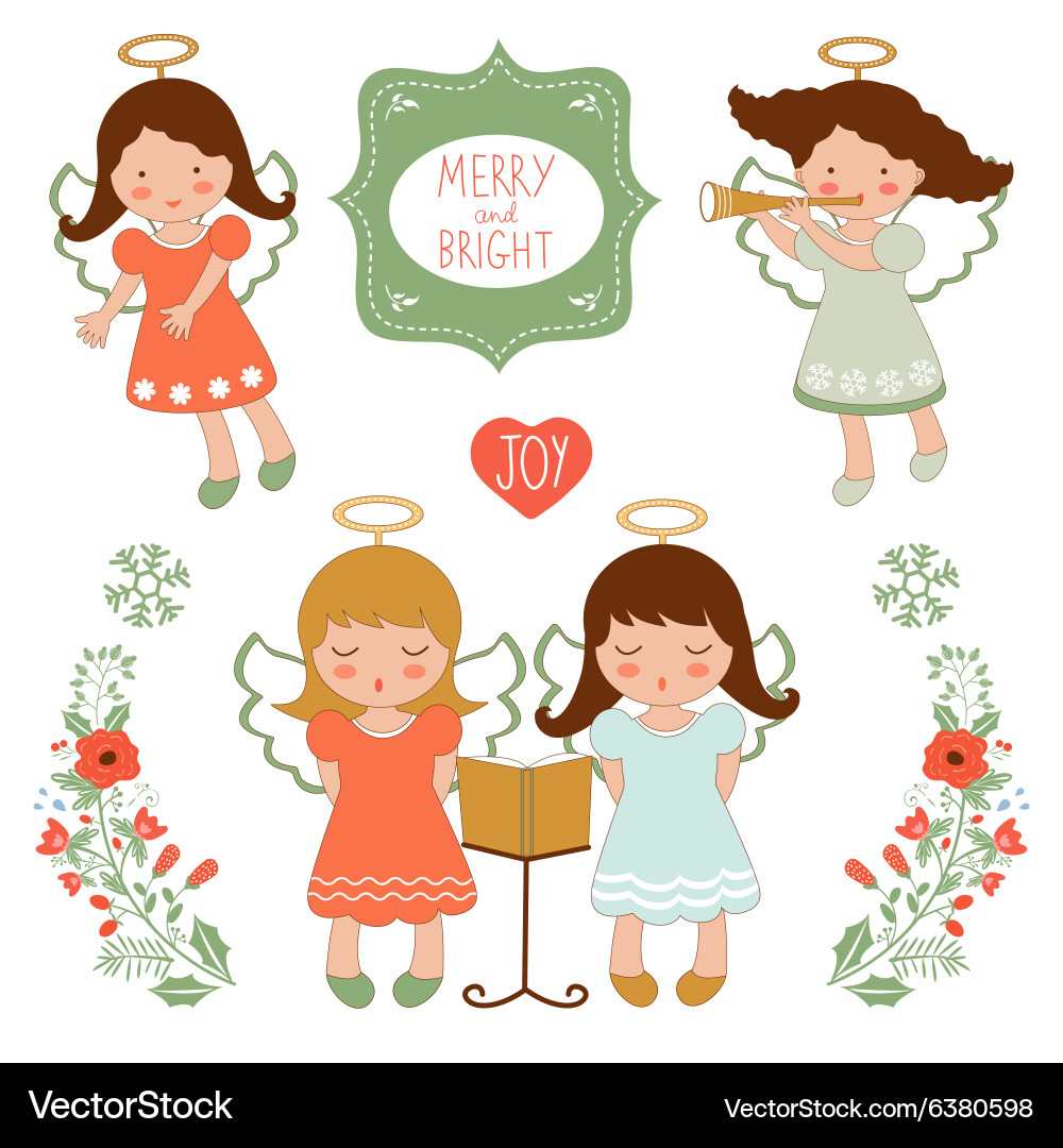 Cute christmas collection with happy angels Vector Image
