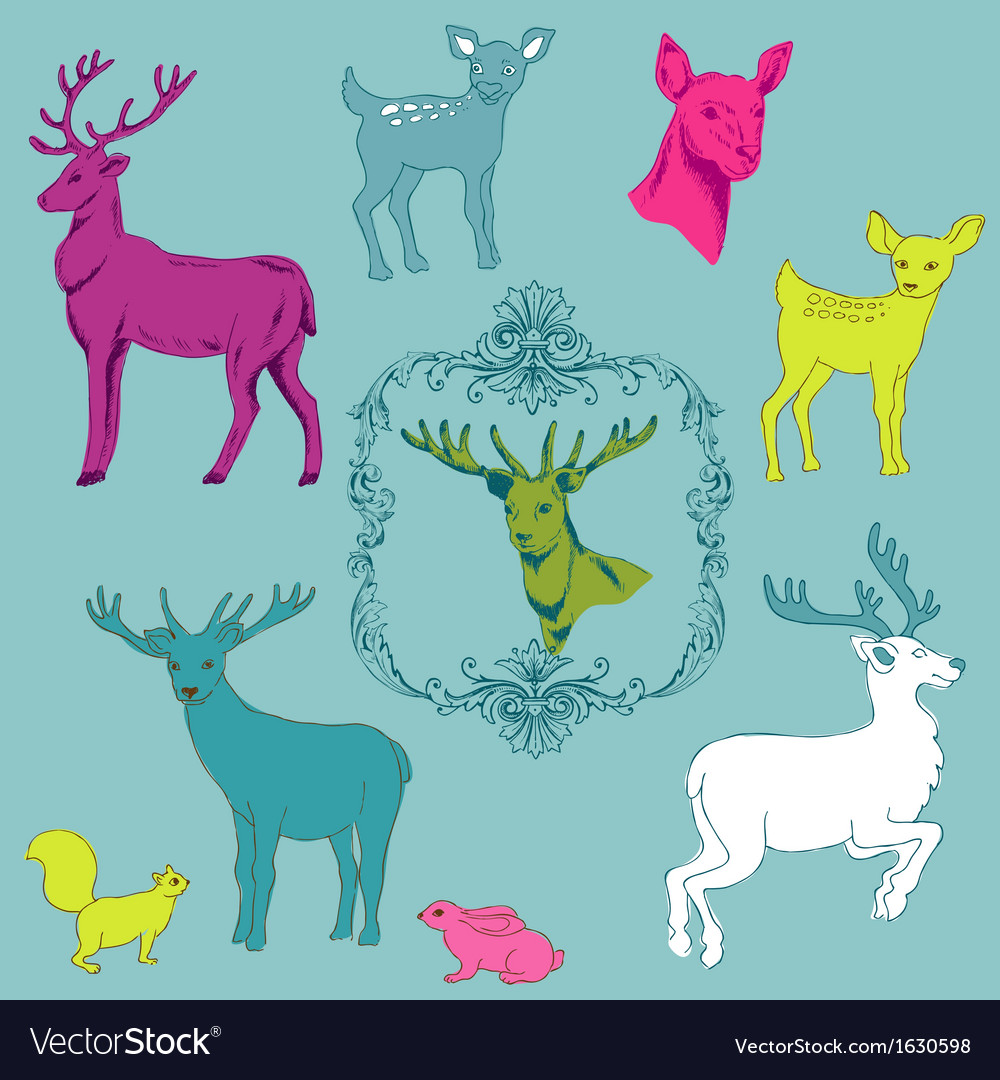Deer christmas set Royalty Free Vector Image - VectorStock