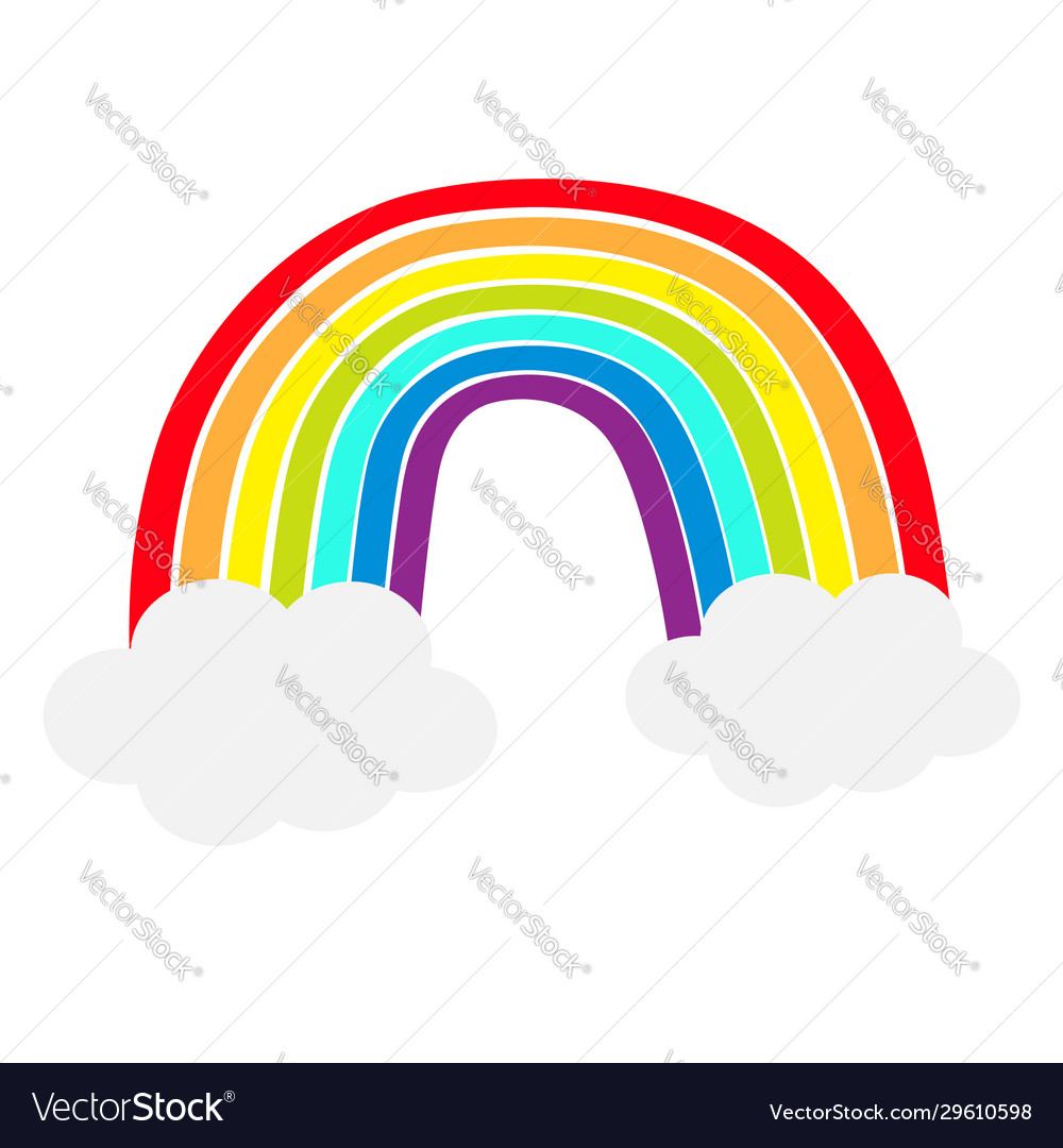 Rainbow icon two clouds in sky colorful line Vector Image