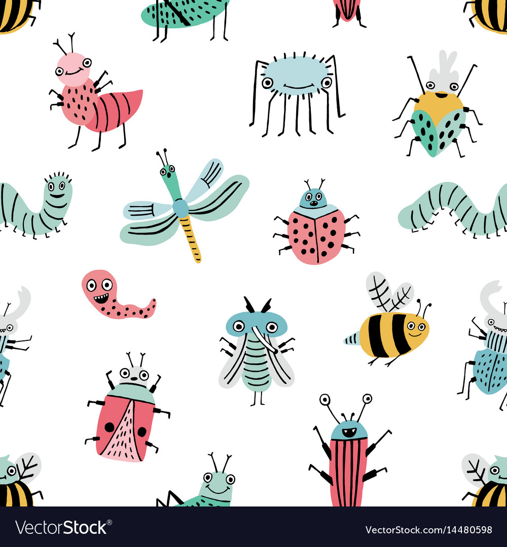 Seamless pattern with funny bug background Vector Image
