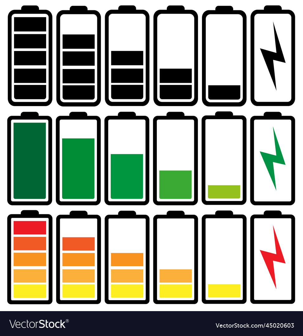 Battery charge indicator icons icon battery Vector Image Battery charge indicator icons icon battery Vector Image