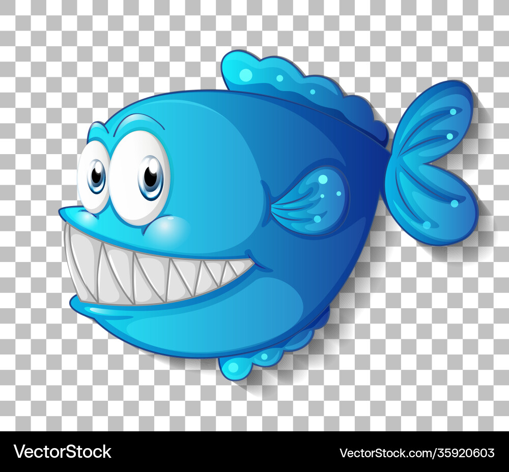 Blue exotic fish cartoon character on transparent Vector Image