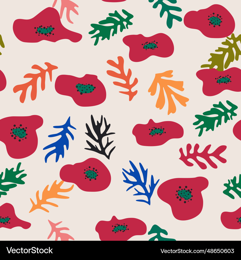 Blue matisse floral pattern crooked leaves Vector Image