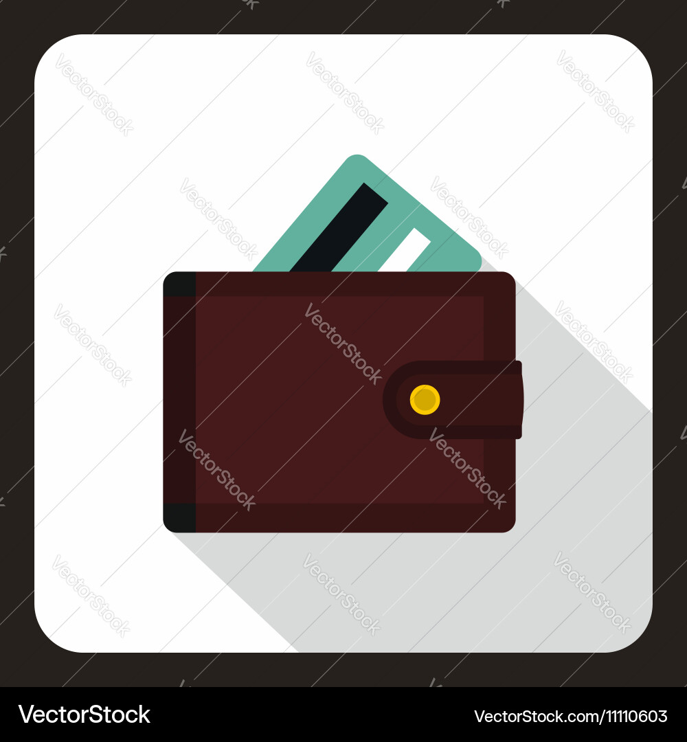 Brown wallet with credit card icon flat style Vector Image