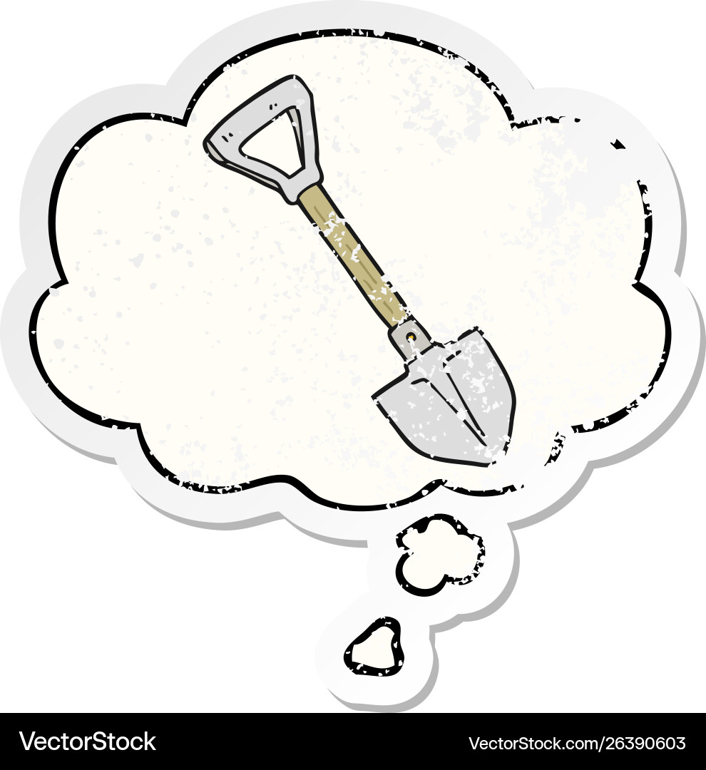 Cartoon shovel and thought bubble as a distressed Vector Image