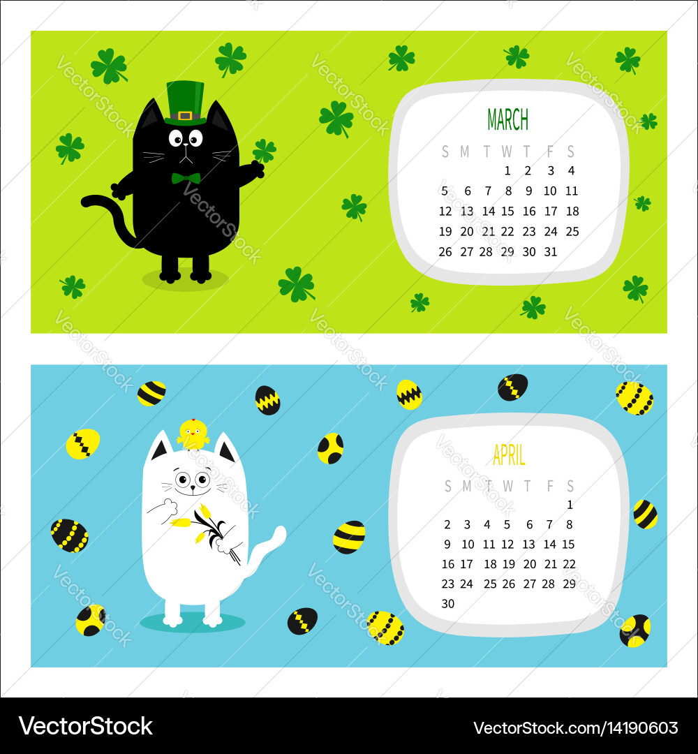 Cat horizontal calendar 2017 cute funny cartoon Vector Image