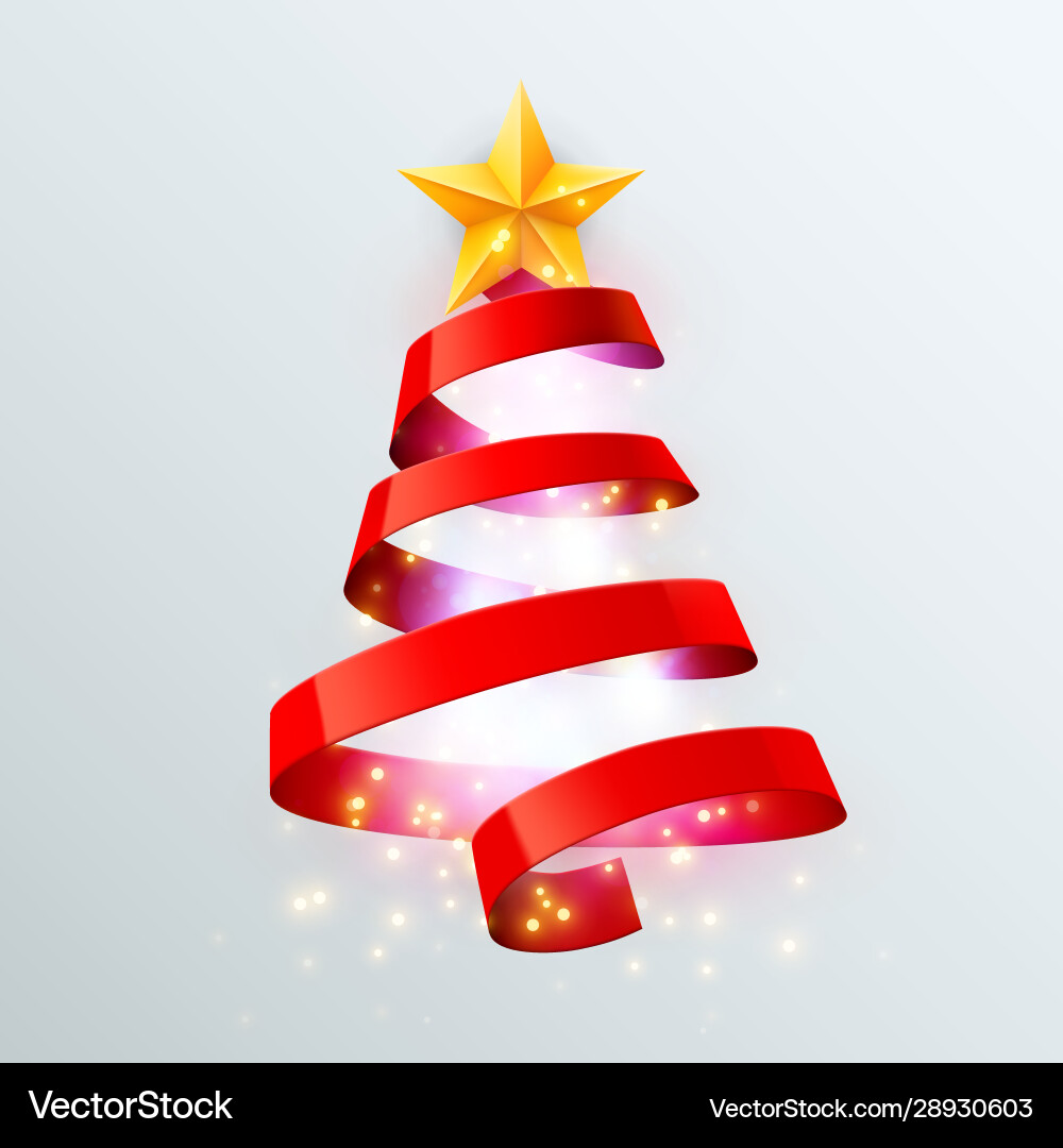 Christmas tree made red ribbon on bright Vector Image
