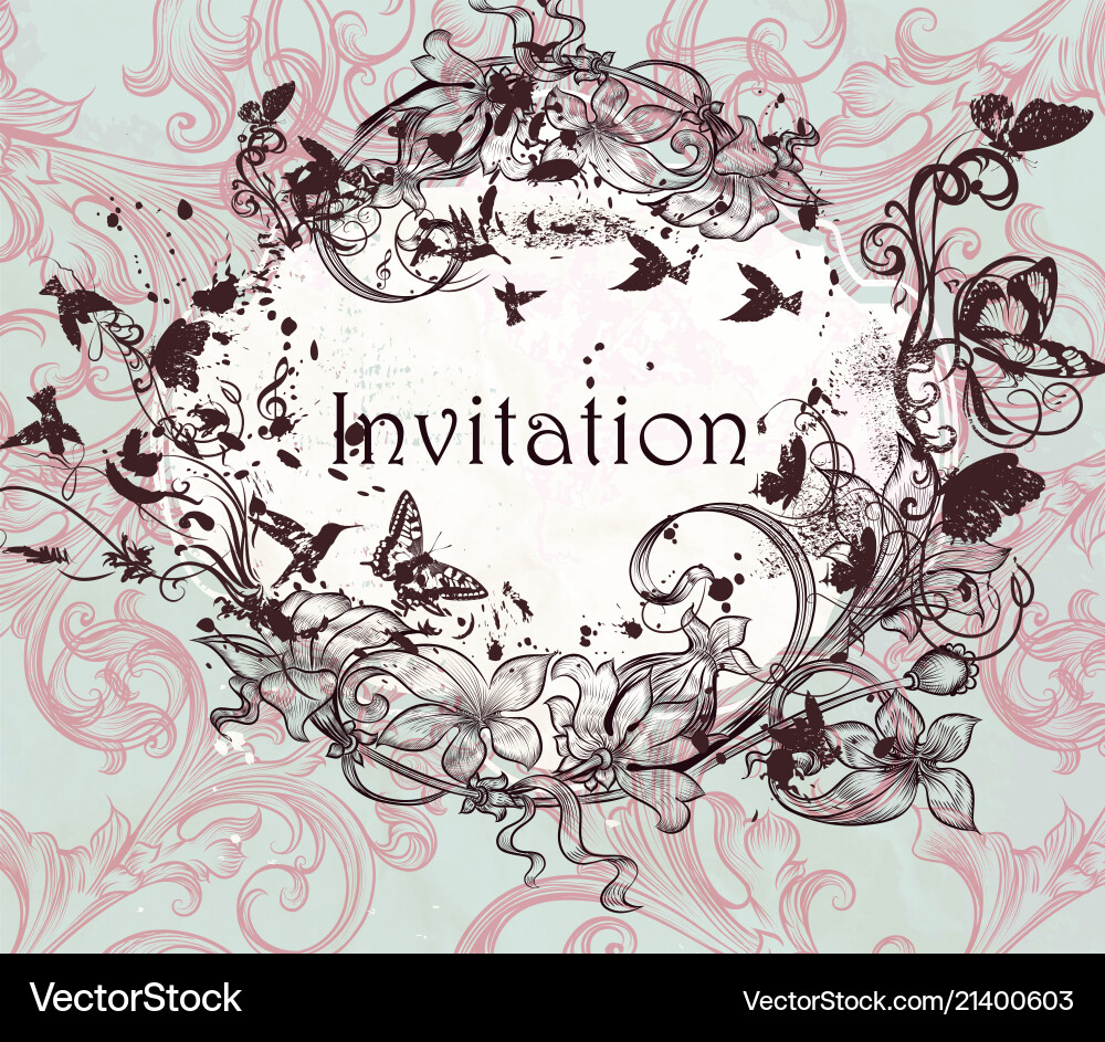 Drawn invitation design in classic floral style Vector Image