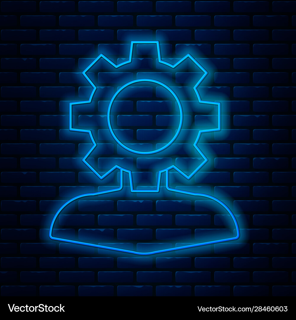 Glowing neon line human with gear inside icon Vector Image