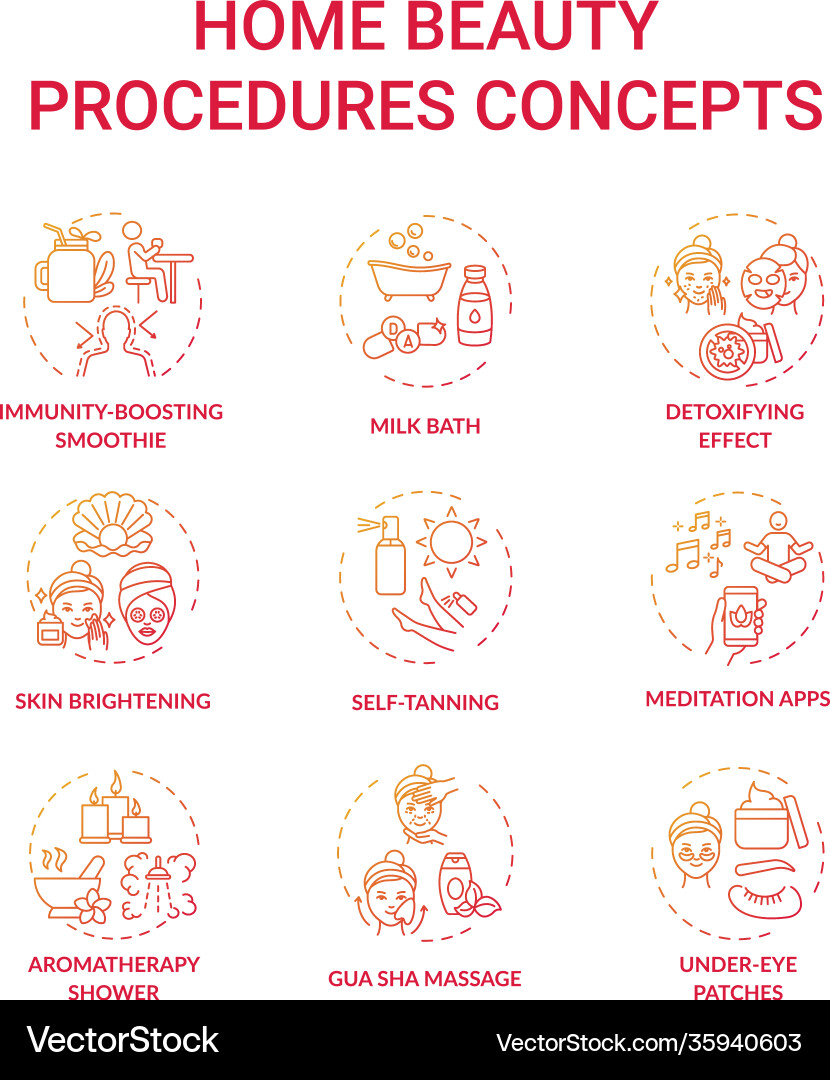 Home beauty procedures concept icons set Vector Image