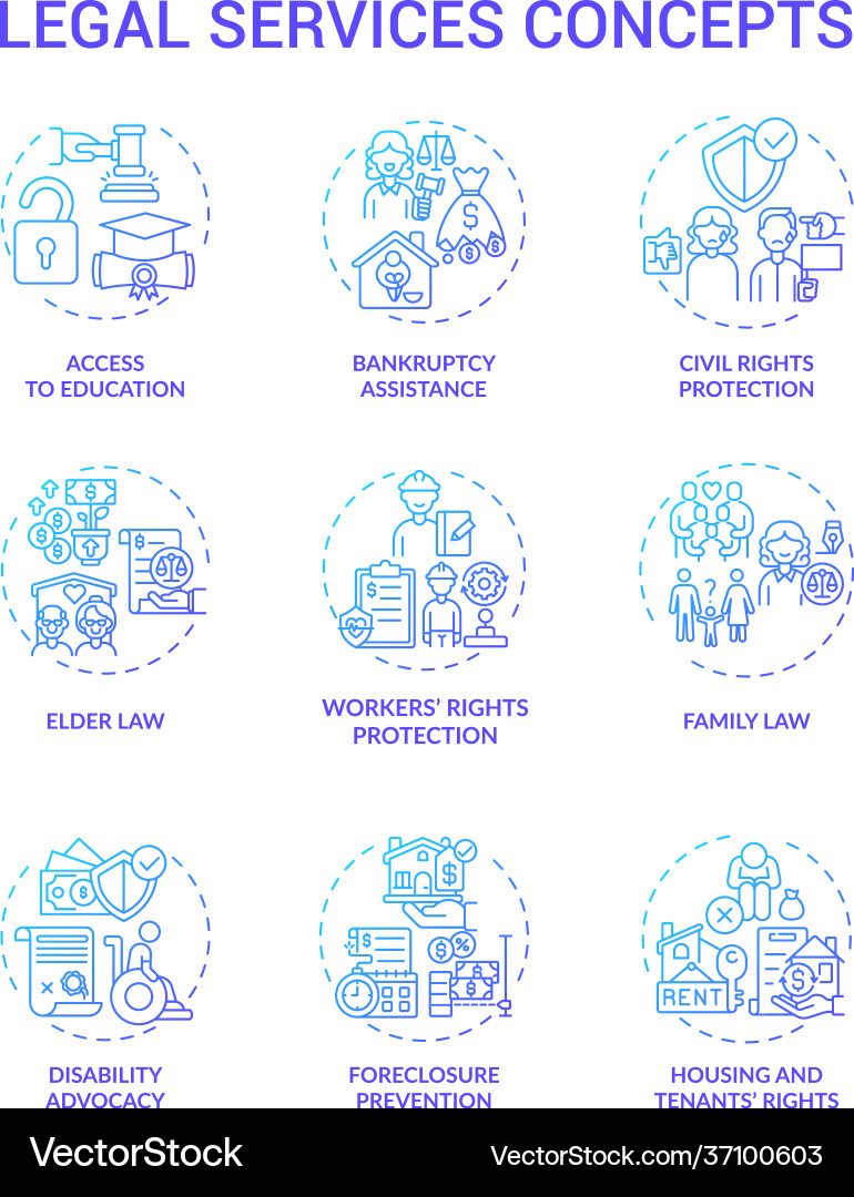 Legal services concept icons set Royalty Free Vector Image