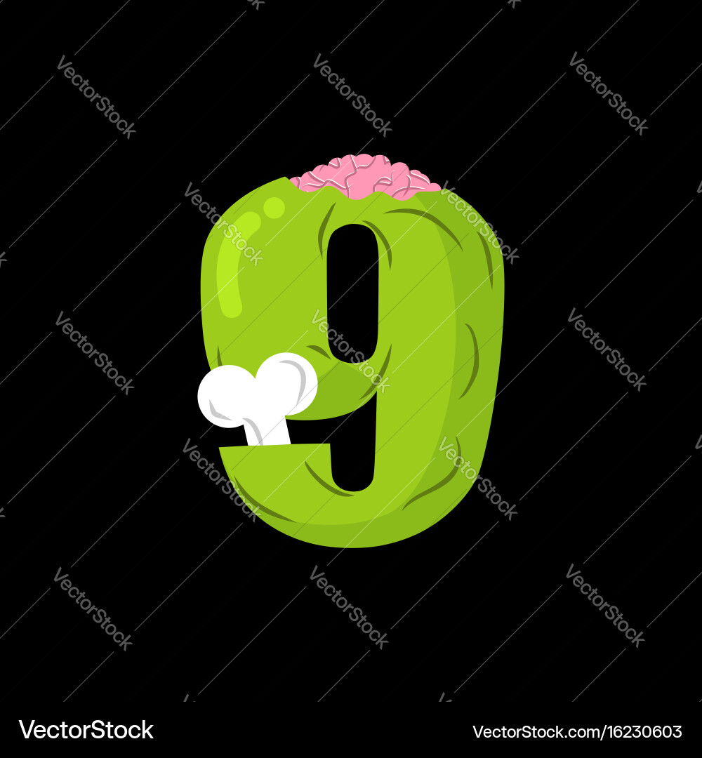 Number 9 zombie monster font nine bones Royalty Free Vector