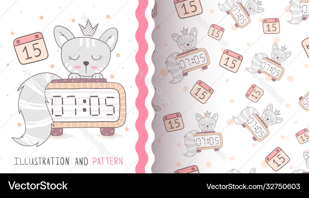 Princess time cat - seamless pattern Royalty Free Vector