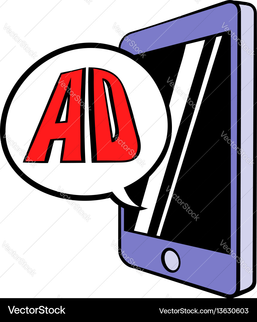 Smartphone with ad letters on screen icon Vector Image