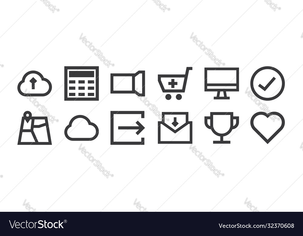 12 set linear user interface icons thin Royalty Free Vector