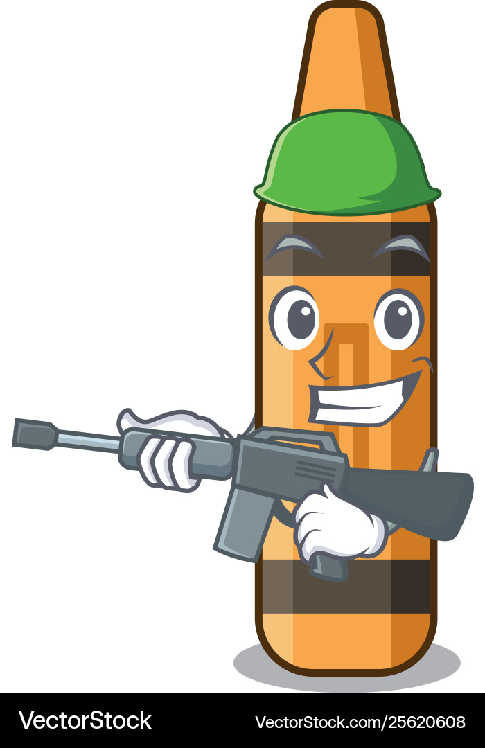 Army orange crayon above mascot book Royalty Free Vector