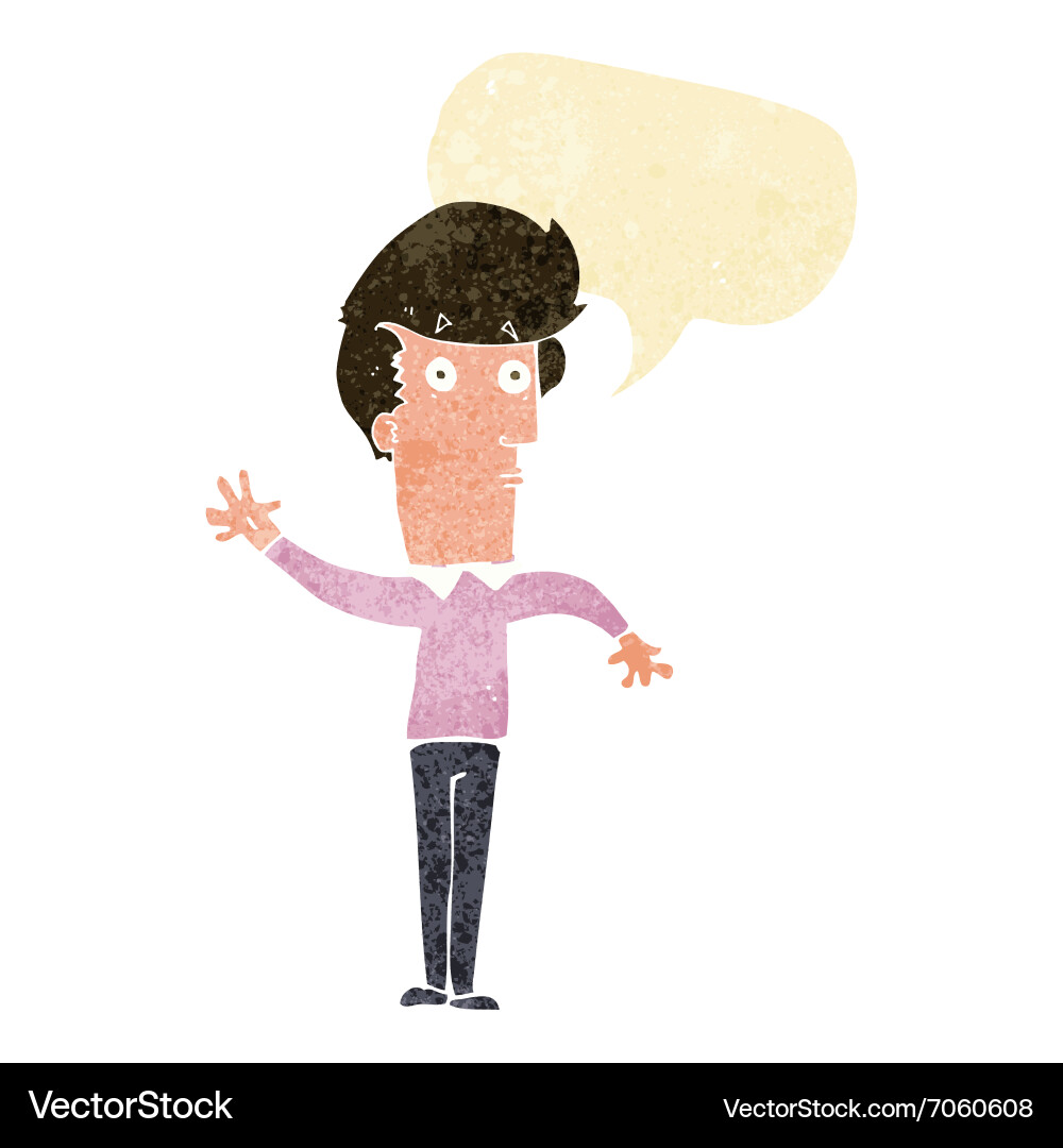 Cartoon nervous man waving with speech bubble Vector Image