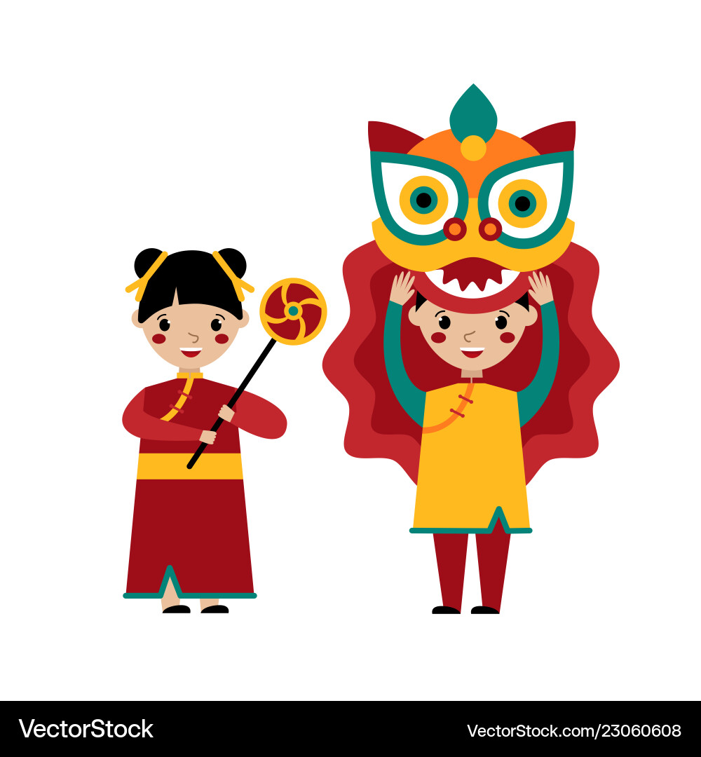Chinese traditional lion dance Royalty Free Vector Image