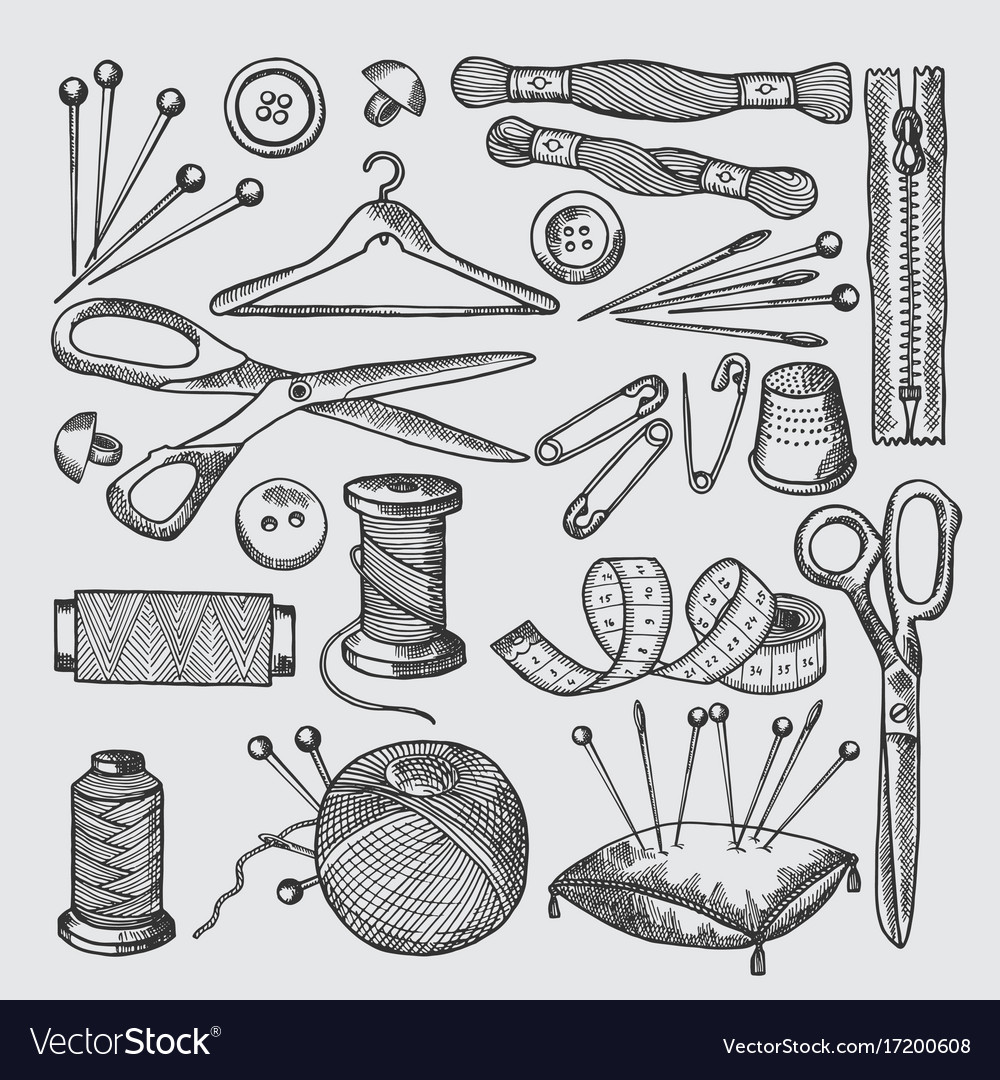 Different tools for sewing workshop Royalty Free Vector