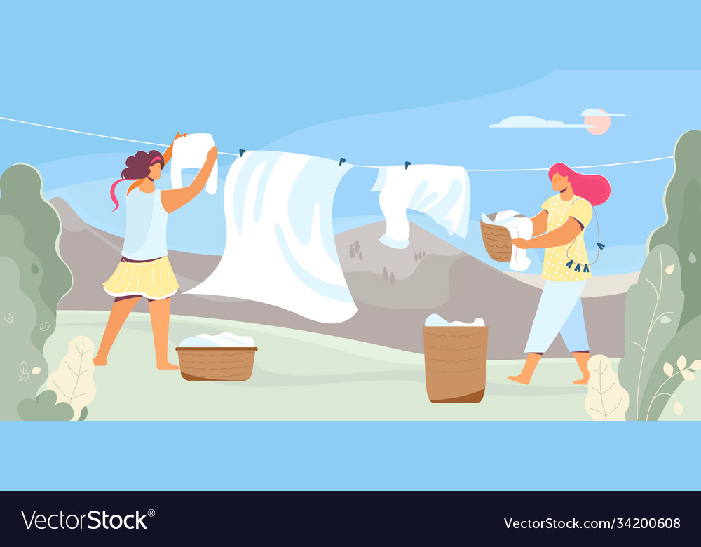 Drying clothes flat composition Royalty Free Vector Image