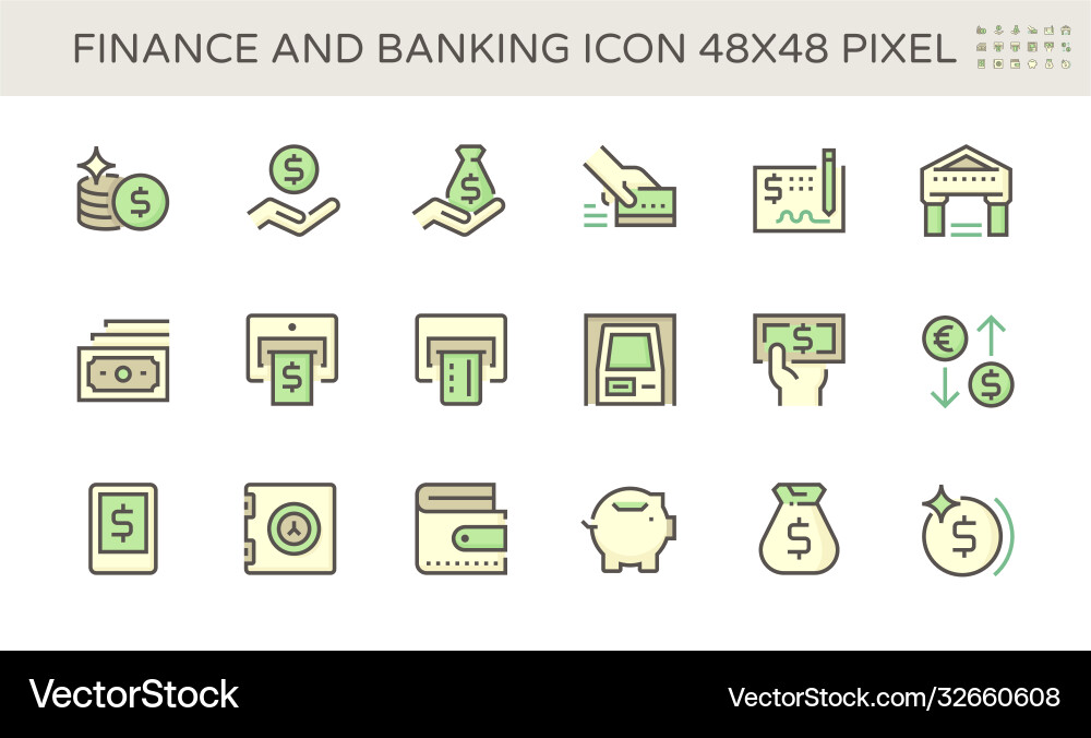 Finance and banking icon set design 48x48 pixel Vector Image