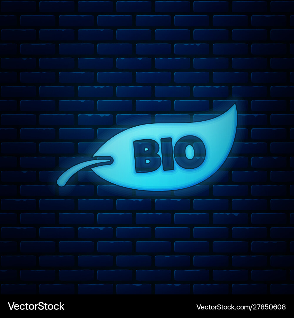Glowing neon leaf bio symbol icon isolated Vector Image