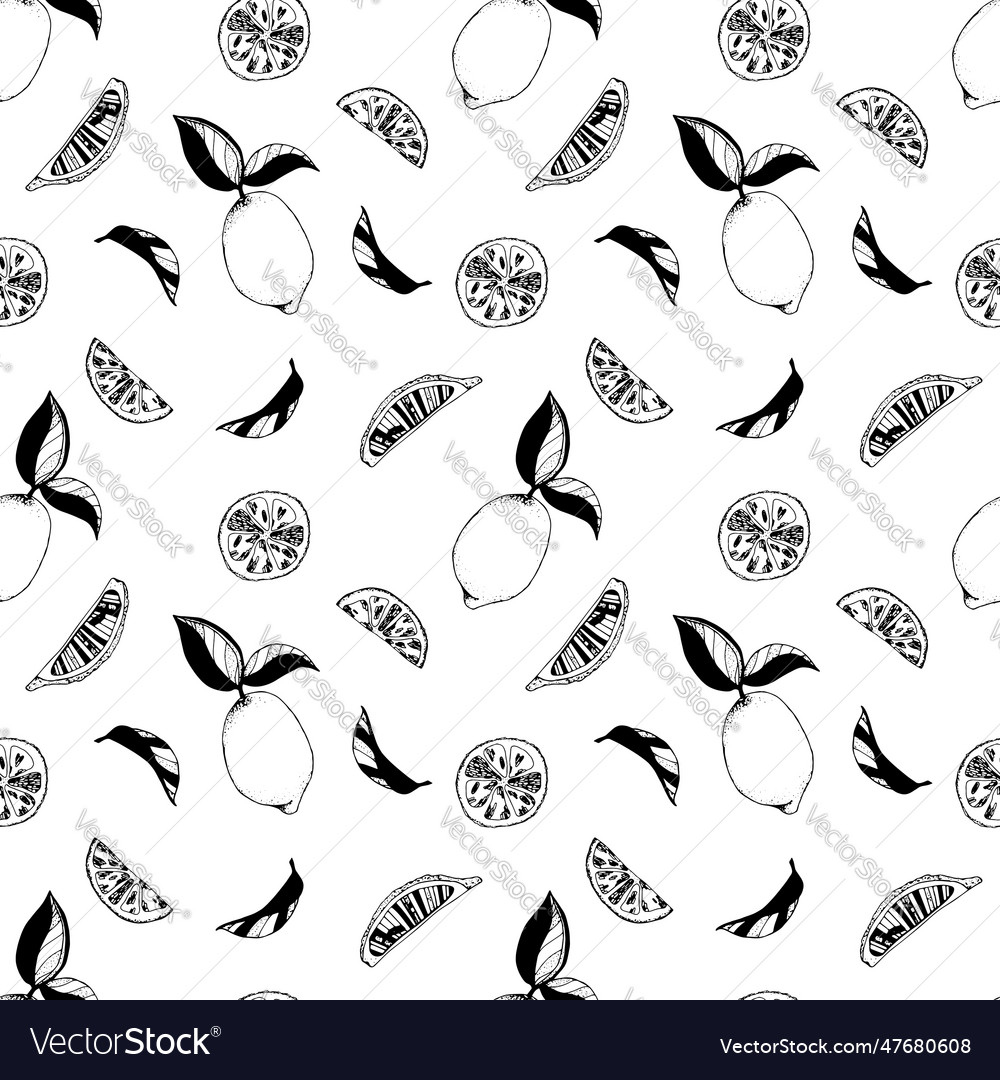 Hand drawn lemon seamless pattern Royalty Free Vector Image