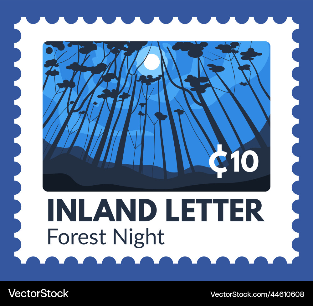Inland letter forest night with full moon postmark