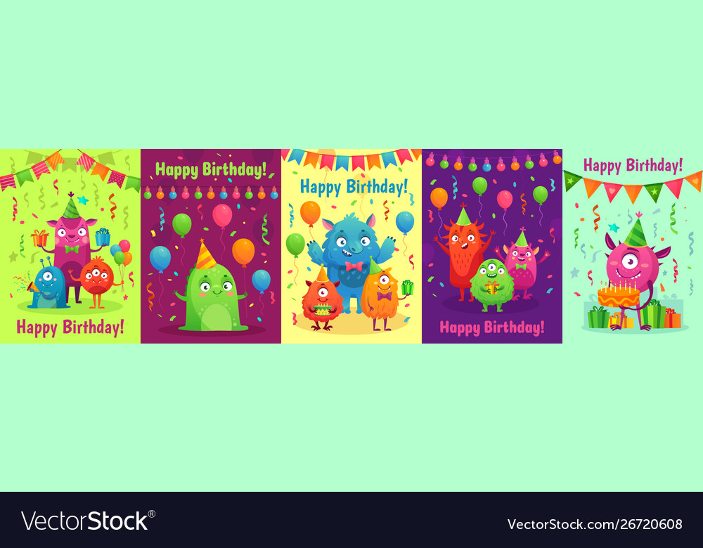 Monster birthday greeting card monsters with Vector Image