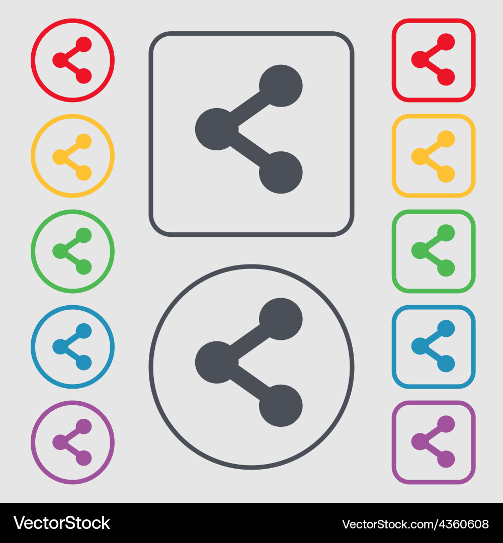 Share icon sign symbol on the round and square Vector Image