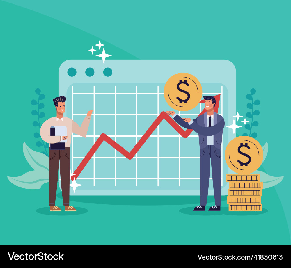 Businessmen with statistics Royalty Free Vector Image