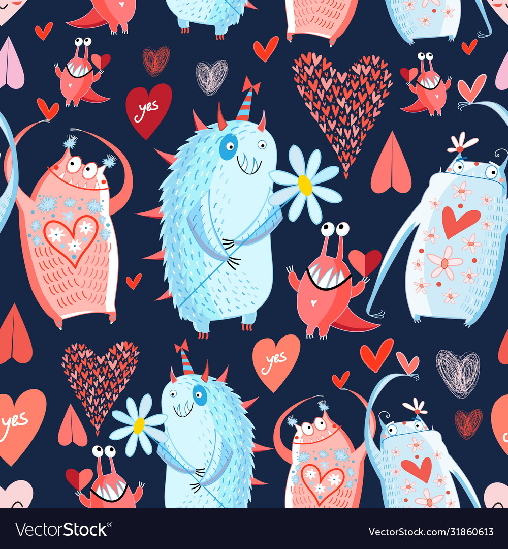 Pattern with monsters Royalty Free Vector Image