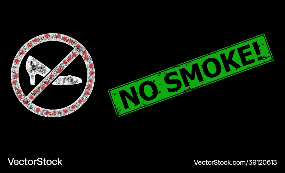 Scratched no smoke exclamation badge and net Vector Image