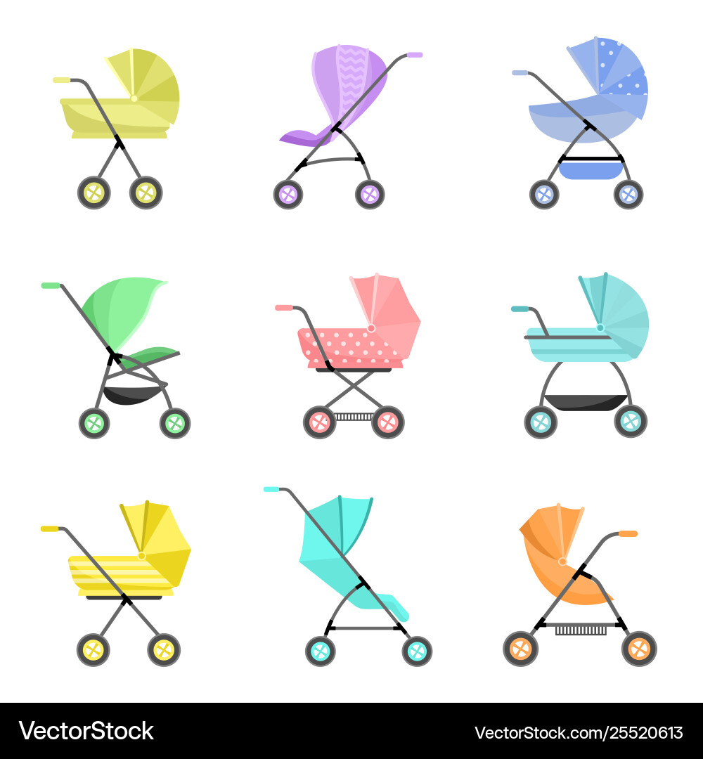 Set modern colorful baby or kid stroller Vector Image