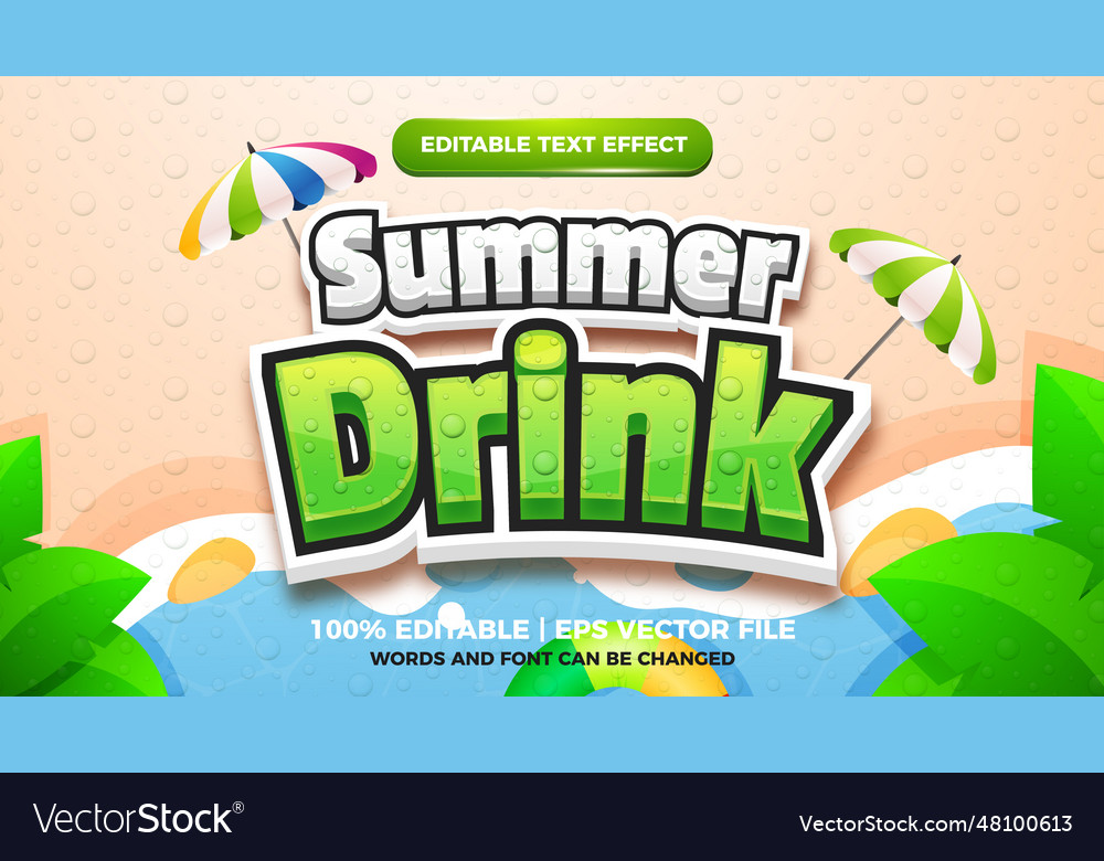 Summer drink editable text effect for cartoon Vector Image
