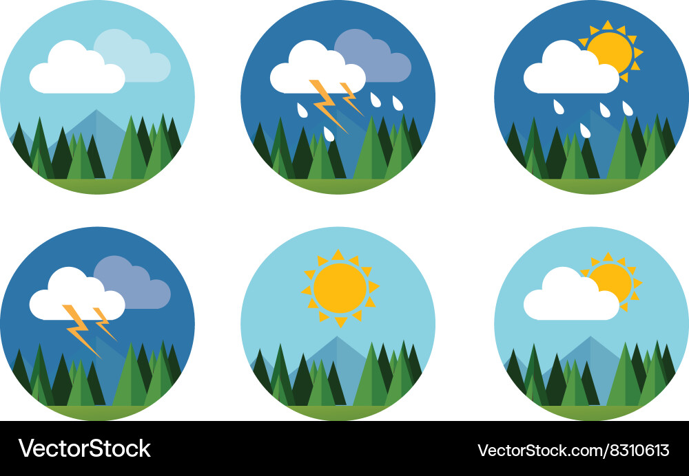 Weather icon set flat forecast sky cloud Vector Image