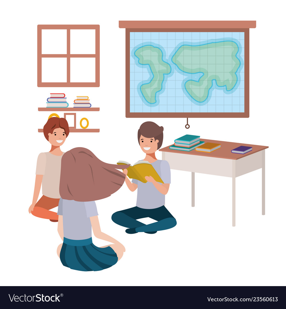 Young students in geography classroom Royalty Free Vector