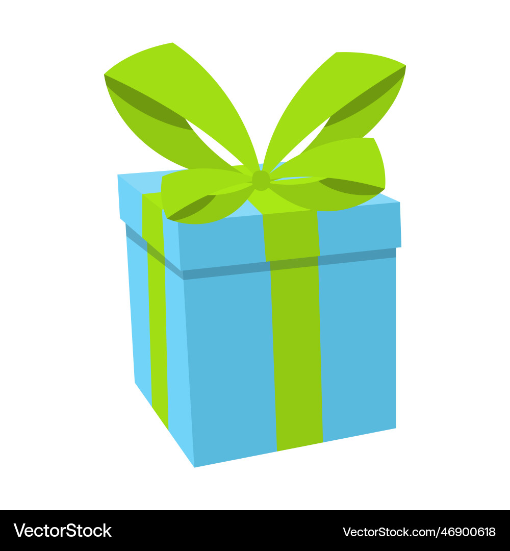 Blue with green ribbon gift box on white Vector Image