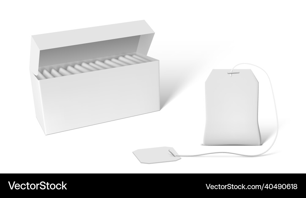Clear white box with tea bag isolated on white Vector Image