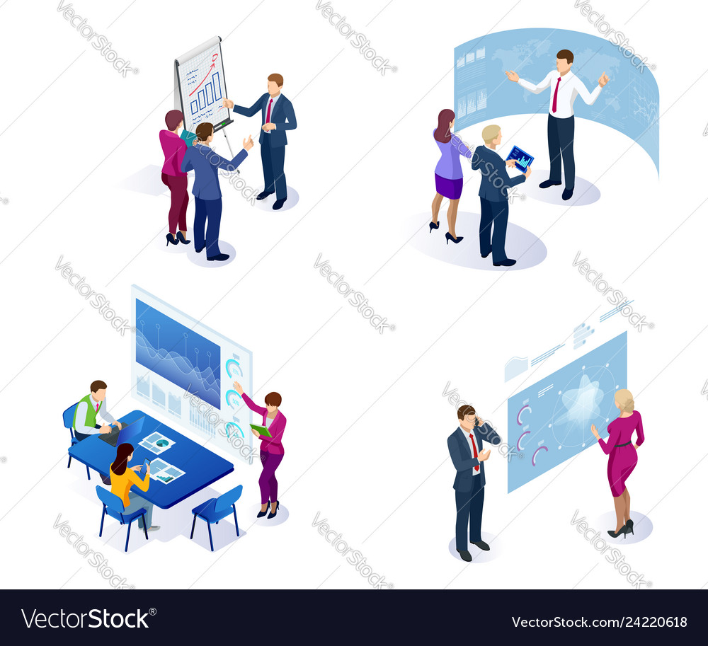 Isometric concept of analytics strategy Royalty Free Vector