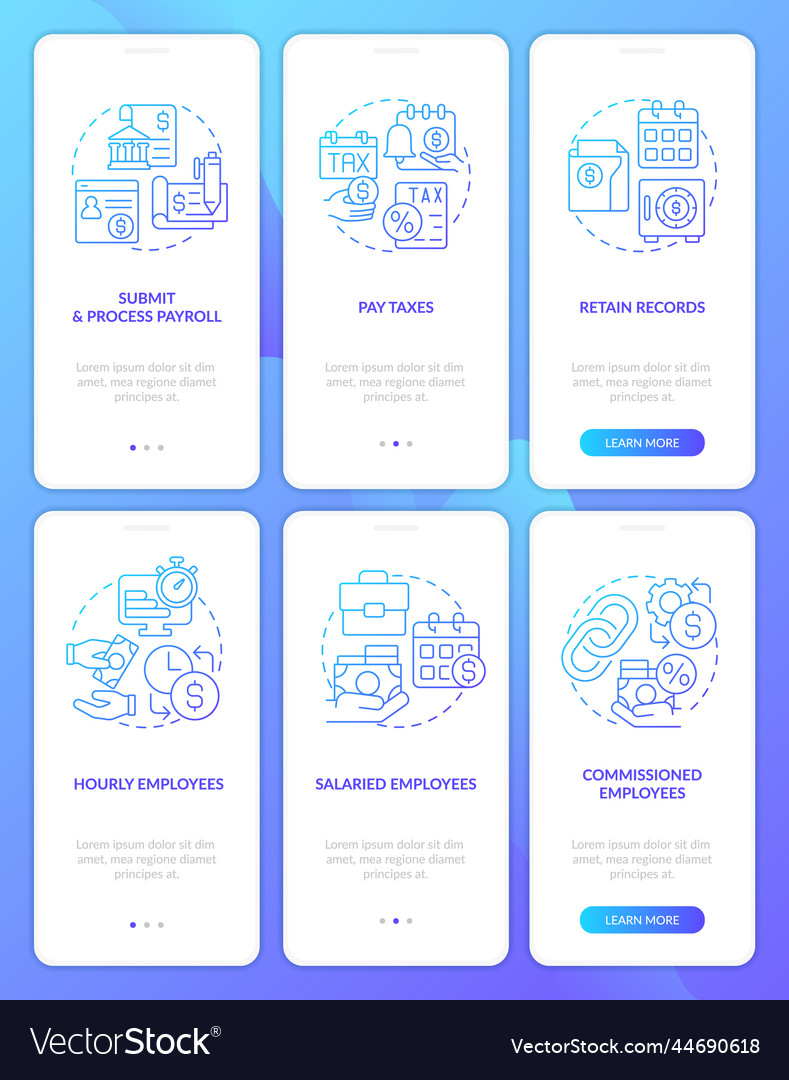 Payroll processing stages blue gradient Royalty Free Vector