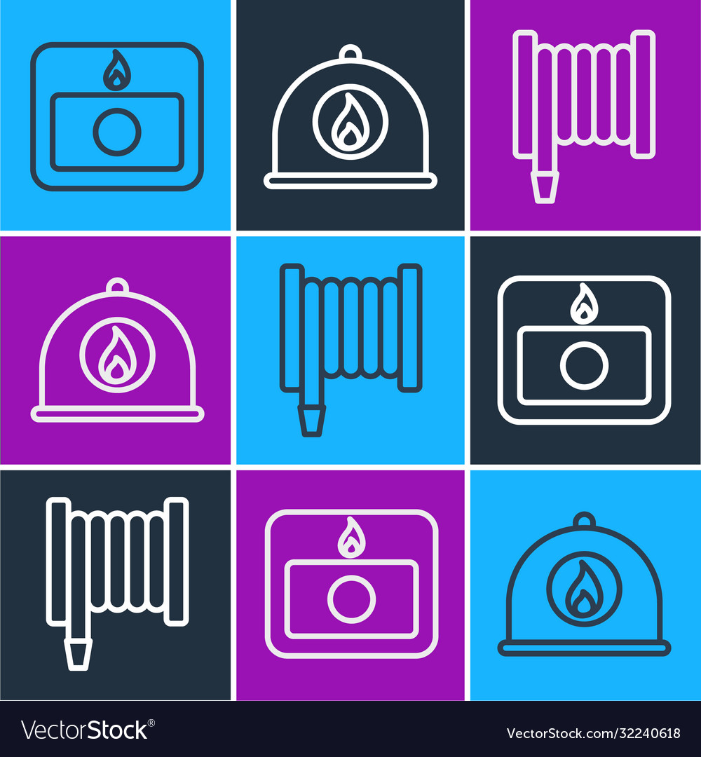 Set line fire alarm system fire hose reel Vector Image