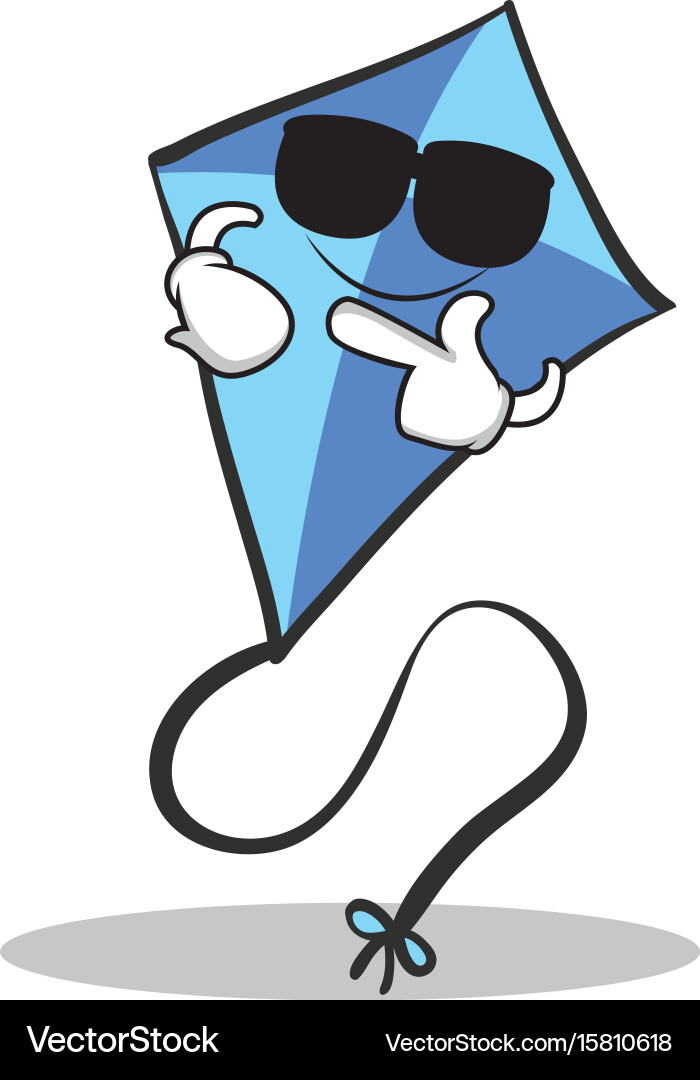 Super cool blue kite character cartoon Royalty Free Vector